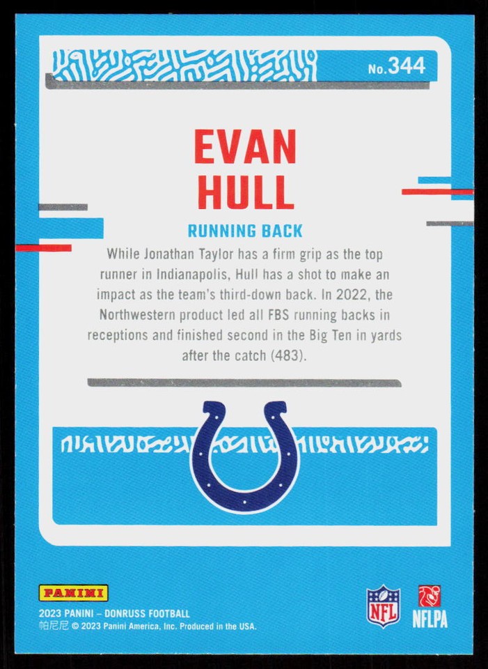 2023 Donruss Evan Hull #344 FOOTBALL Colts RC Press Proof Blue | eBay