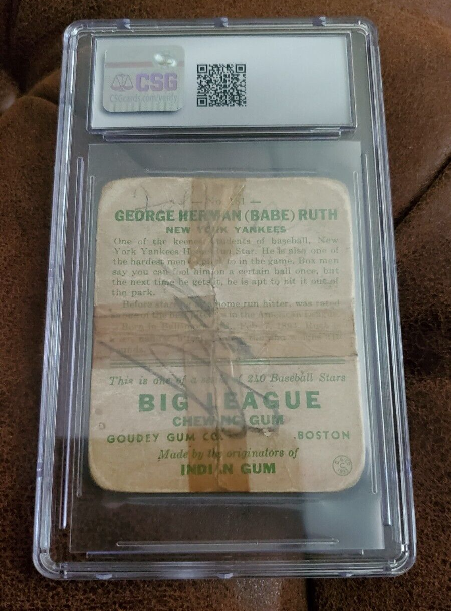 AUTHENTIC! 1933 Goudey #181 - BABE RUTH - CSG AA (Authentic Altered ...