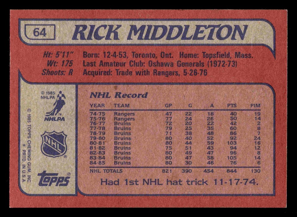 1985-86 Topps Rick Middleton #64 - Boston Bruins | eBay