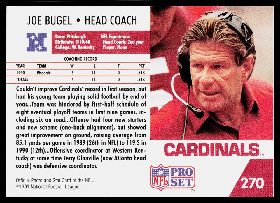 1991 Pro Set Joe Bugel #270 Phoenix Cardinals | eBay