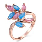 Gorgeous Blue Pink Ice Flower Cubic Zirconia Rose Gold Plated Solid ...