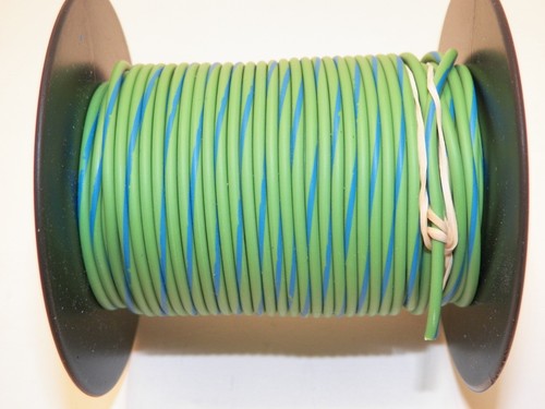 100 FOOT SPOOL 16 GAUGE GXL HI TEMP WIRE LT GREEN/BLUE STRIPE ...