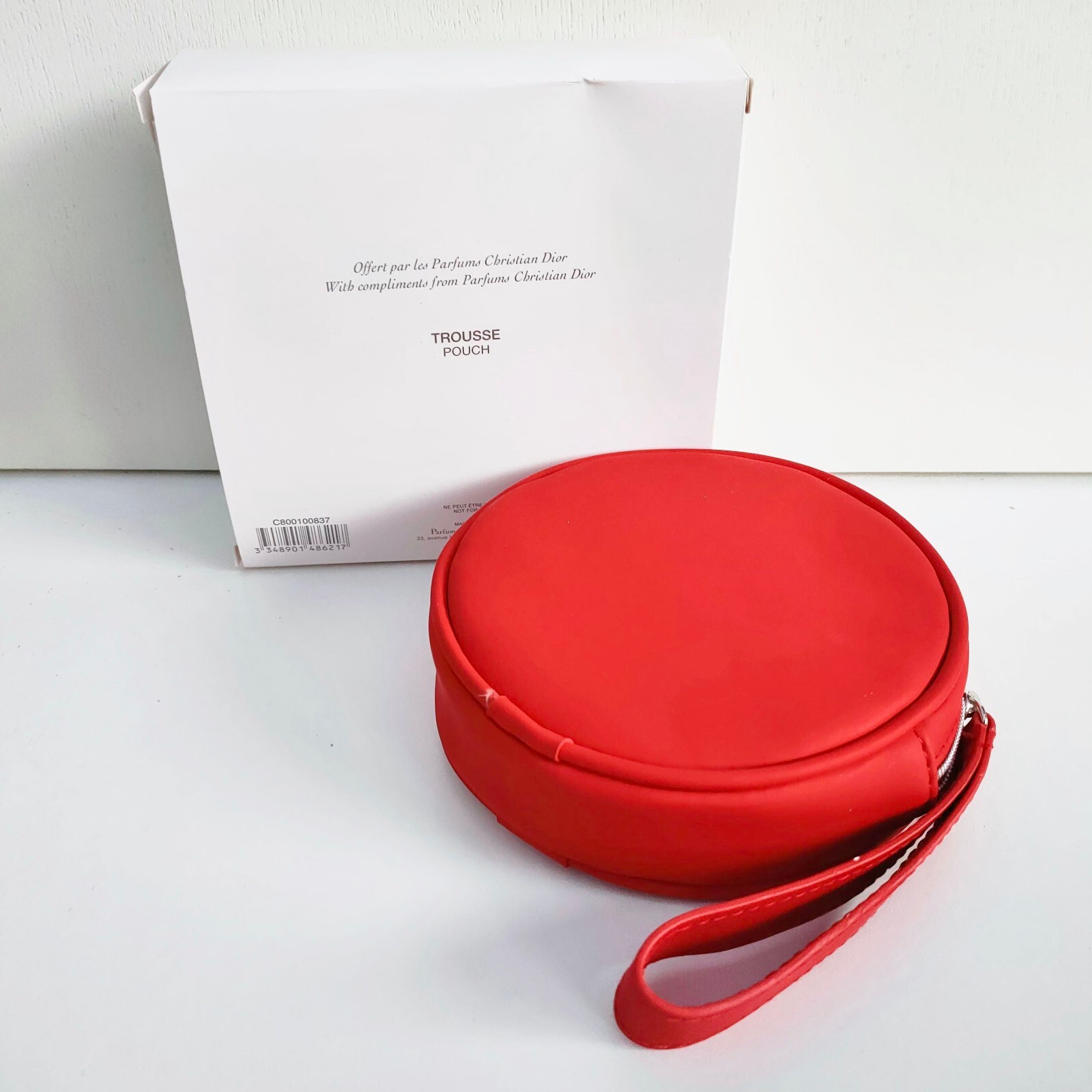 Dior Beauty Red Makeup Round Cosmetics Bag Pouch with Handle, Brand New ...