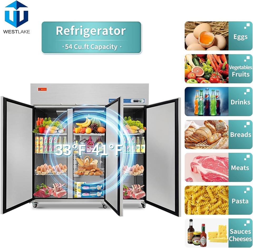 Commercial Reach In Refrigerator, Cooler, Fridge, 72 Inch 3 Solid Door ...