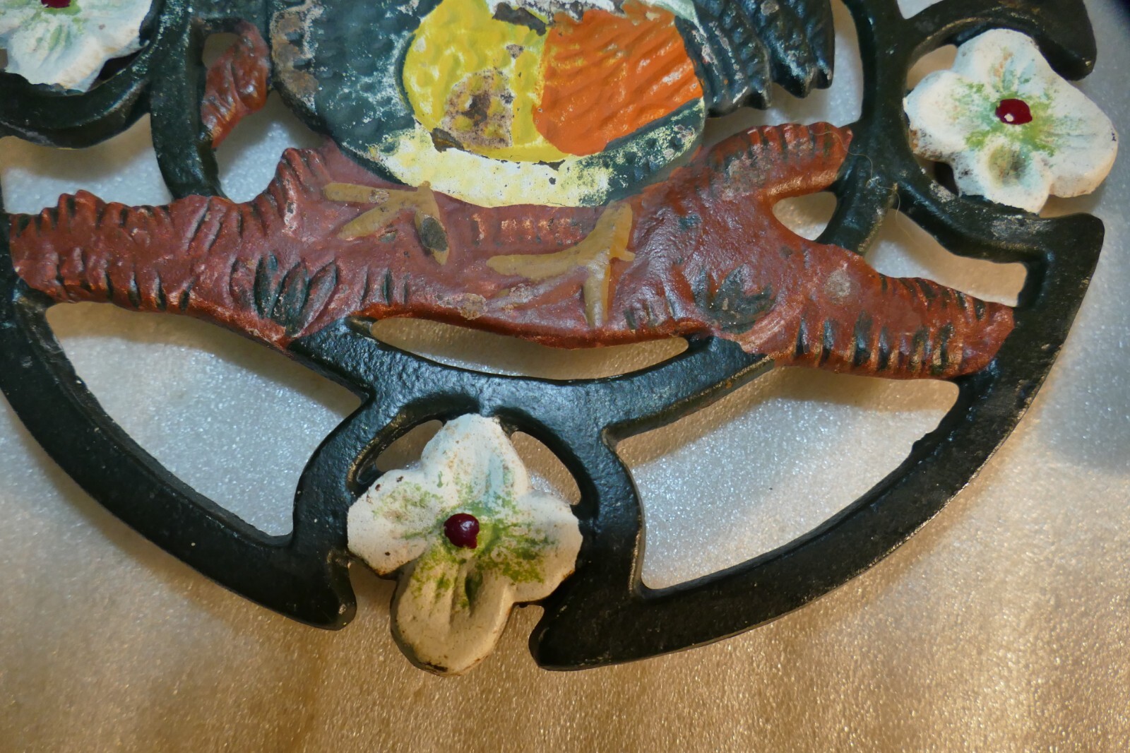 2 Rooster Chicken Trivets Vintage Cast Iron Colorful Painted And ...