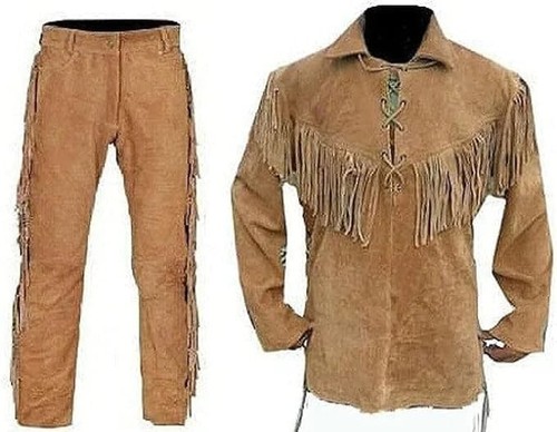 Men's Native American Buckskin Suede Leather Fringe War Shirt and Pant ...