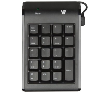 V7 Space Saving Ergonomic Spill Resistant 19 Key USB Numeric Keypad ...