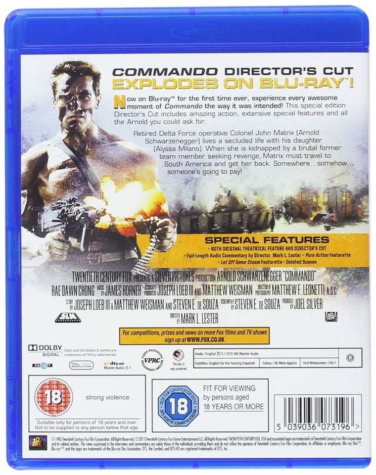 Commando Director's Cut (1985) Arnold Schwarzenegger Blu-Ray NEW USA ...