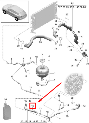 PORSCHE MACAN 95B Front Coolant Hose 95B121130C 95B.121.130.C NEW ...