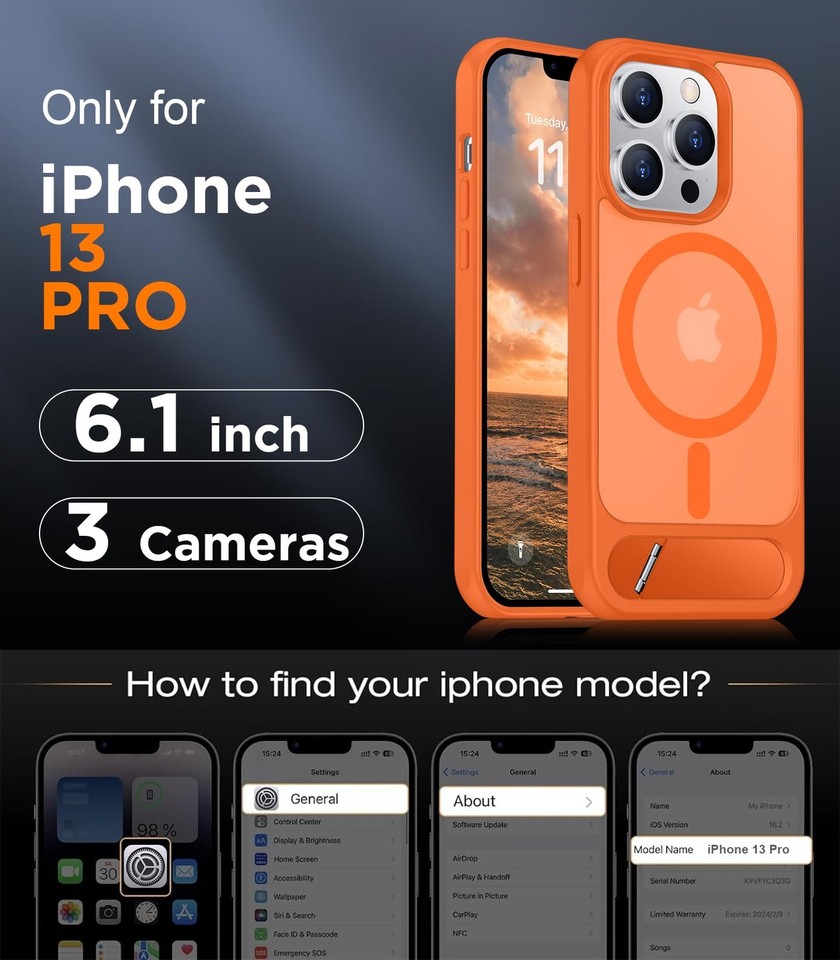 Temdan Magnetic Compatible with iPhone 13 Pro Case, 13 Pro, Orange ...