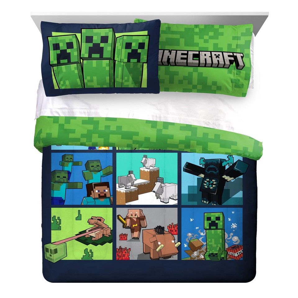 Minecraft Kids 2-Piece Twin/Full Reversible Comforter Set, Microfiber ...