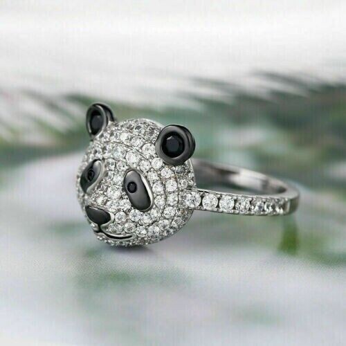 2.2Ct Simulated Diamond Women's Panda Engagement Ring 14K White Gold ...