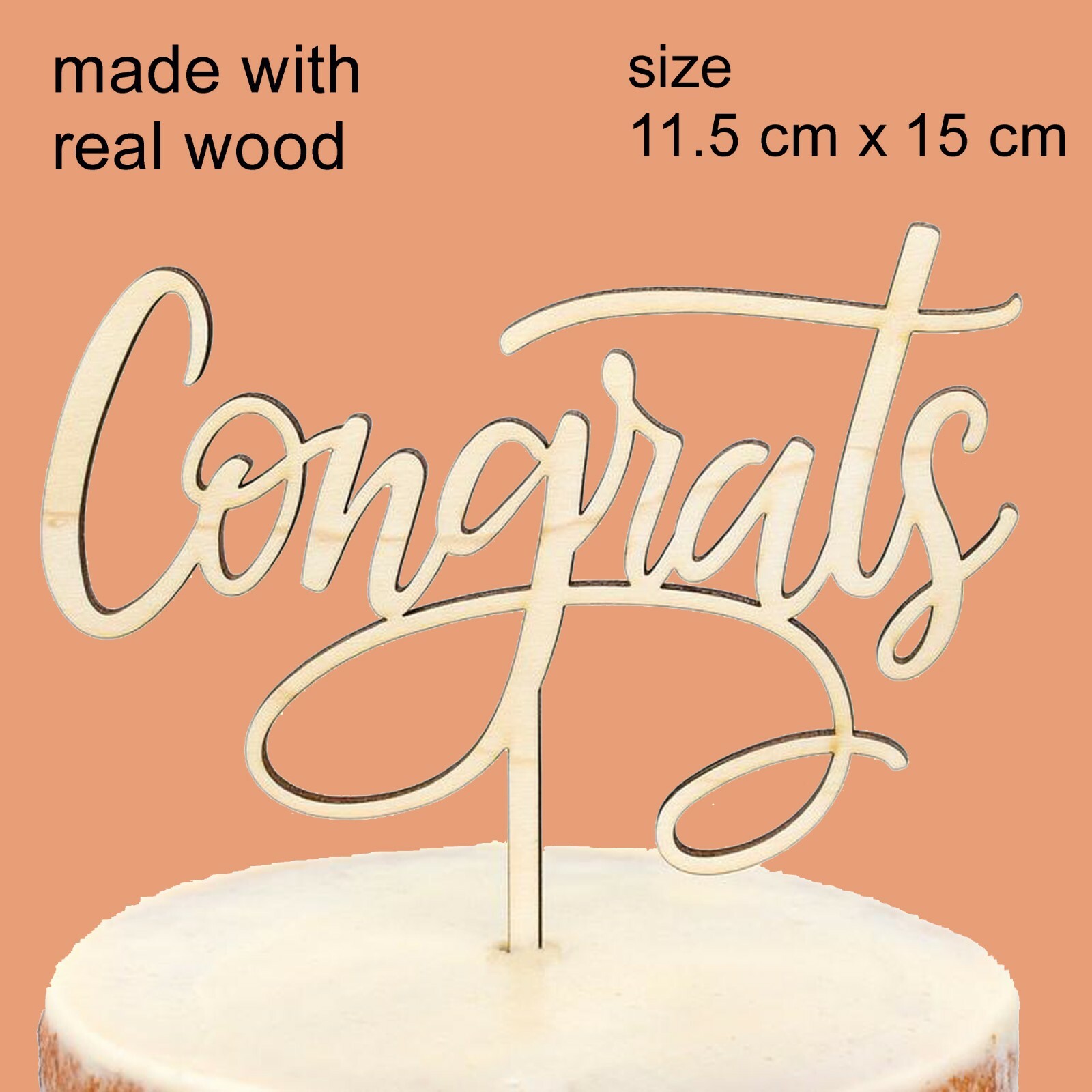 Congrats Cake Topper congratulation success celebrate party Wood Wooden ...