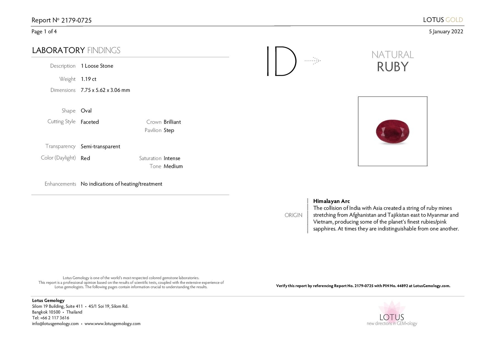 1.19Ct "LOTUS" CERTIFIED ! GORGEOUS NATURAL NO HEAT RED RUBY FROM ...