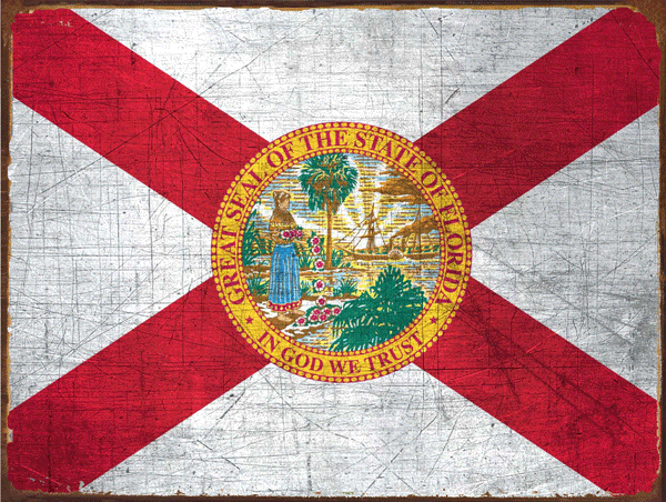 Florida State Flag Metal Sign Framed on Rustic Wood, Americana, Rustic ...