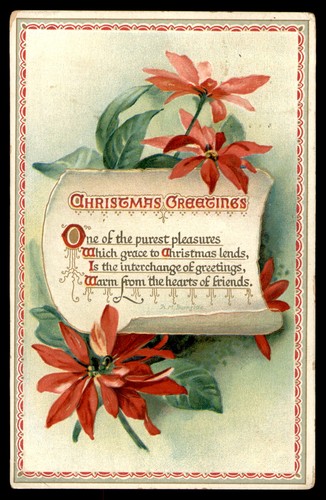 Postcard Christmas Greetings, Poinsettias, Poem about Greetings | eBay
