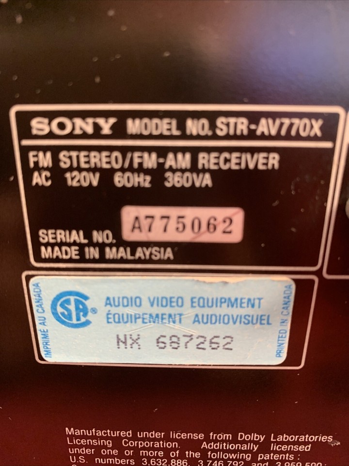 Sony STR AV770X 4 Channel AM FM Stereo Receiver Audio Video Control ...