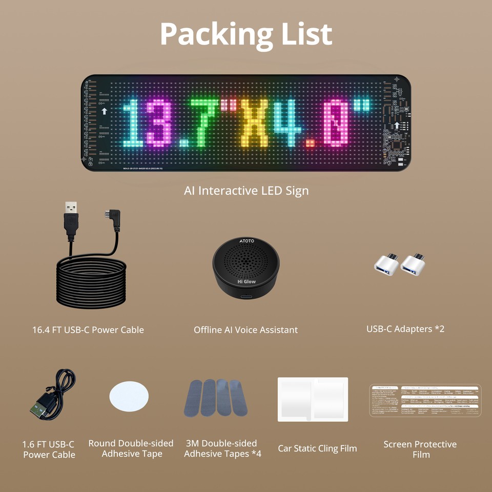 ATOTO Scrolling LED Sign Panel AI Voice Control for Shop Bar Car IP66 ...