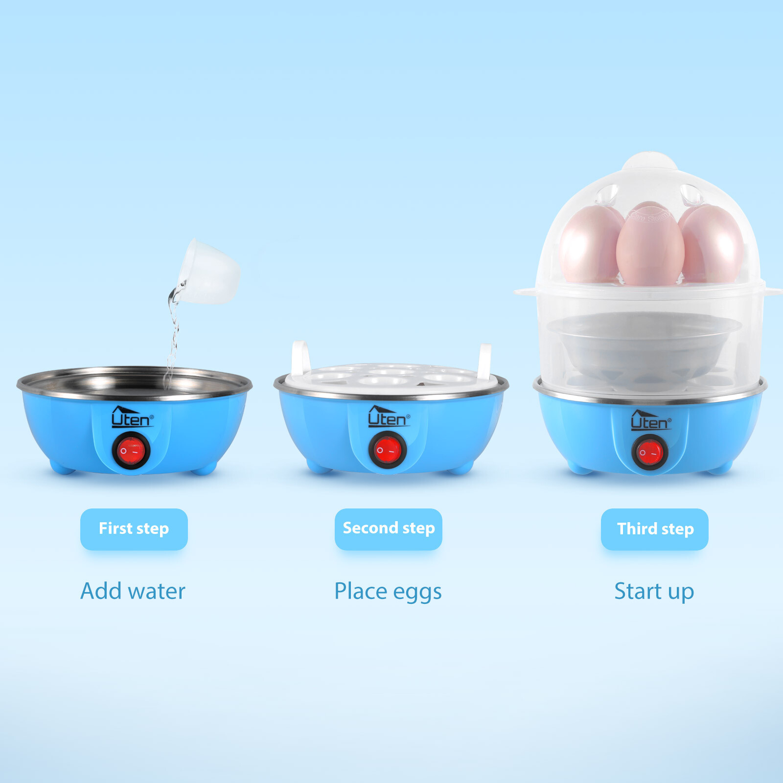 350W Electric Egg Boiler Steamer 12 Eggs Poacher Multifunctional Cooker ...