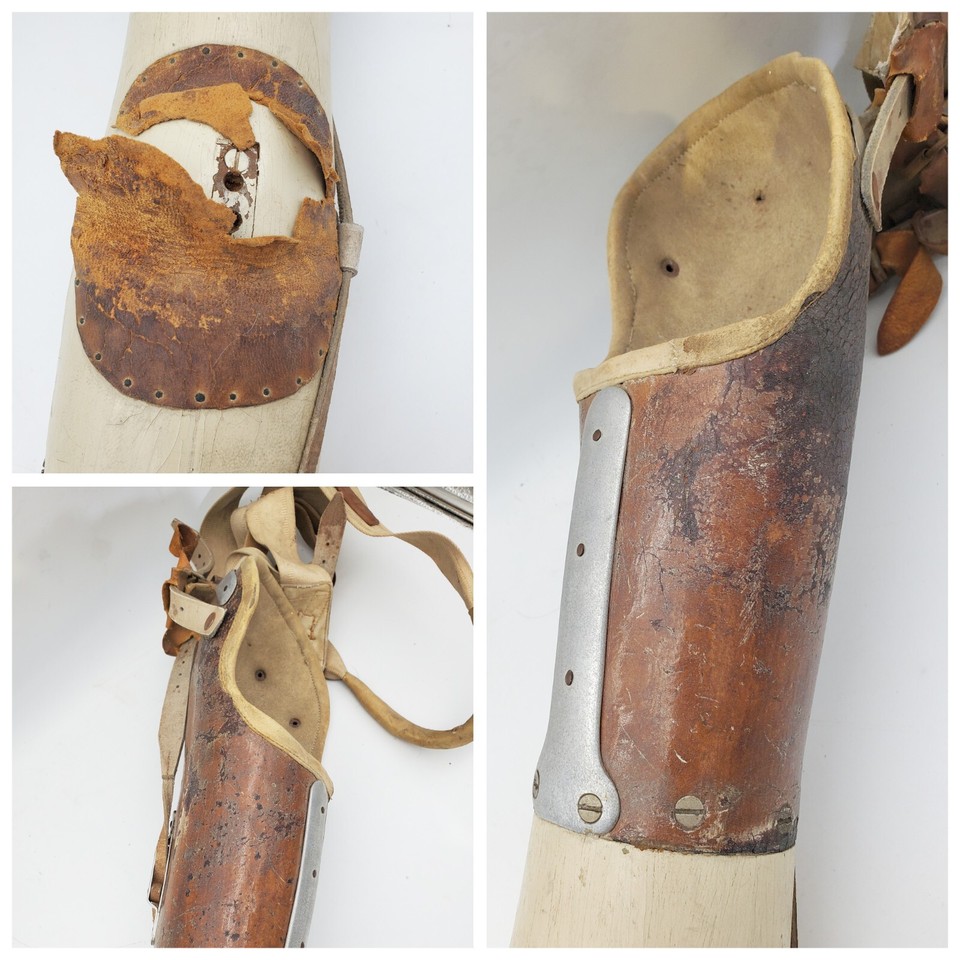 Antique Surgical Medical Leather Wood Prosthetic Arm Hand European ...
