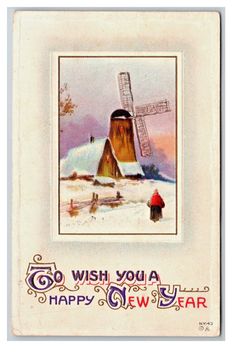 Happy New Year embossed windmill metallic ink | eBay