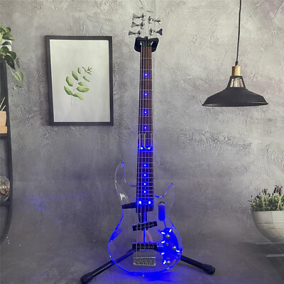 LED Light Electric Bass Guitar 5String Rosewood Fretboard Acrylic Body ...
