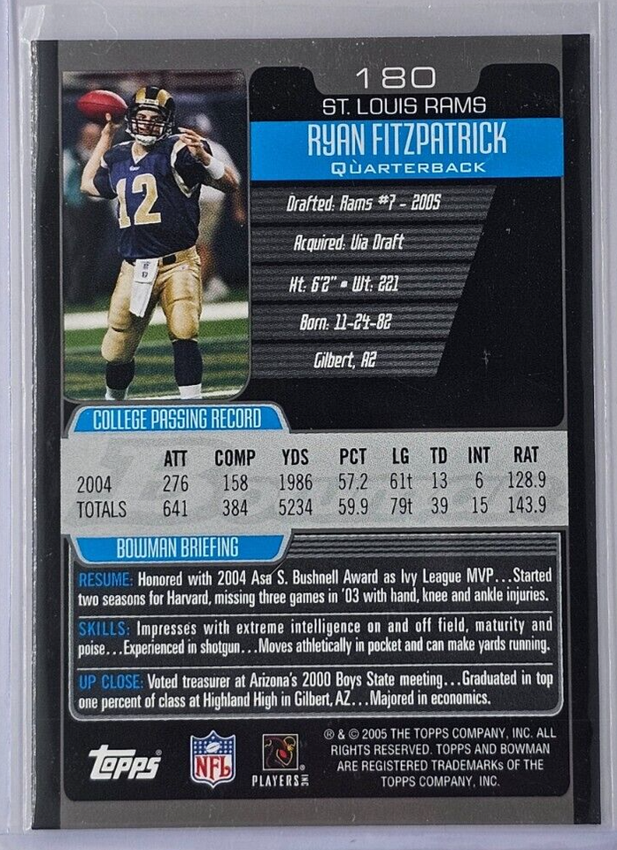 2005 Bowman Rookie Ryan Fitzpatrick #180 RC RAMS | eBay