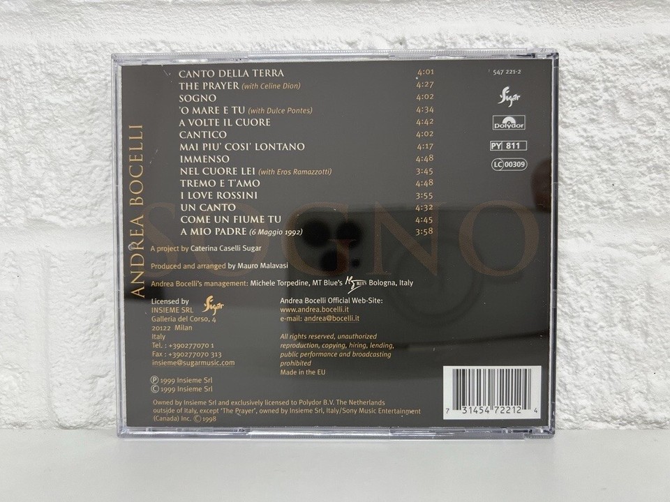 Andrea Bocelli CD Collection Album Sogno Genre Pop Classical Gift ...