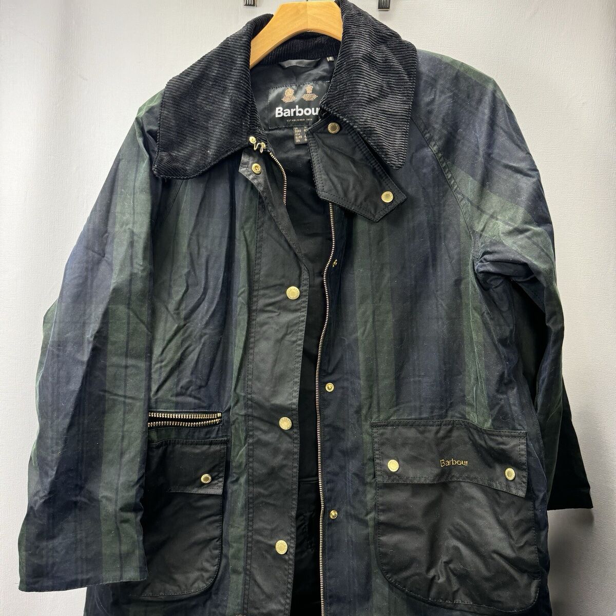 Barbour - Townfield Checked Corduroy-trimmed Waxed-cotton Barbour - Townfield Checked Corduroy-trimmed Waxed-cotton