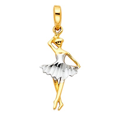 14K Two Tone Gold Dancing Twirl Ballerina Charm Pendant For Necklace or ...