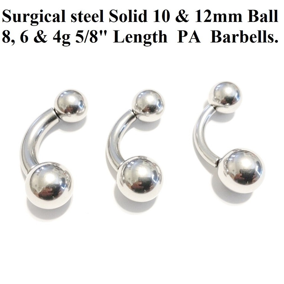 Handcrafted Surgical Steel 8, 6 & 4g 5/8" w SOLID 10 & 12mm Balls PA ...