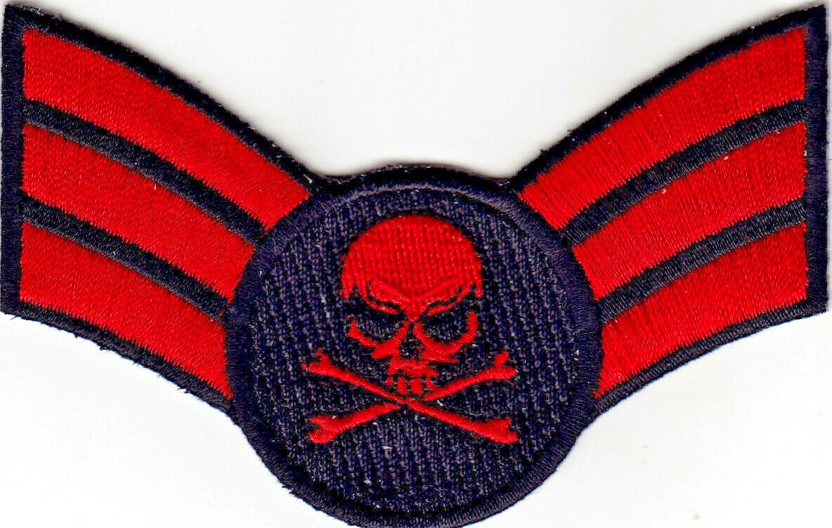 MILITARY INSIGNIA w/DEATH SKULL-CROSSBONES -BIKER- IRON ON EMBROIDERED ...
