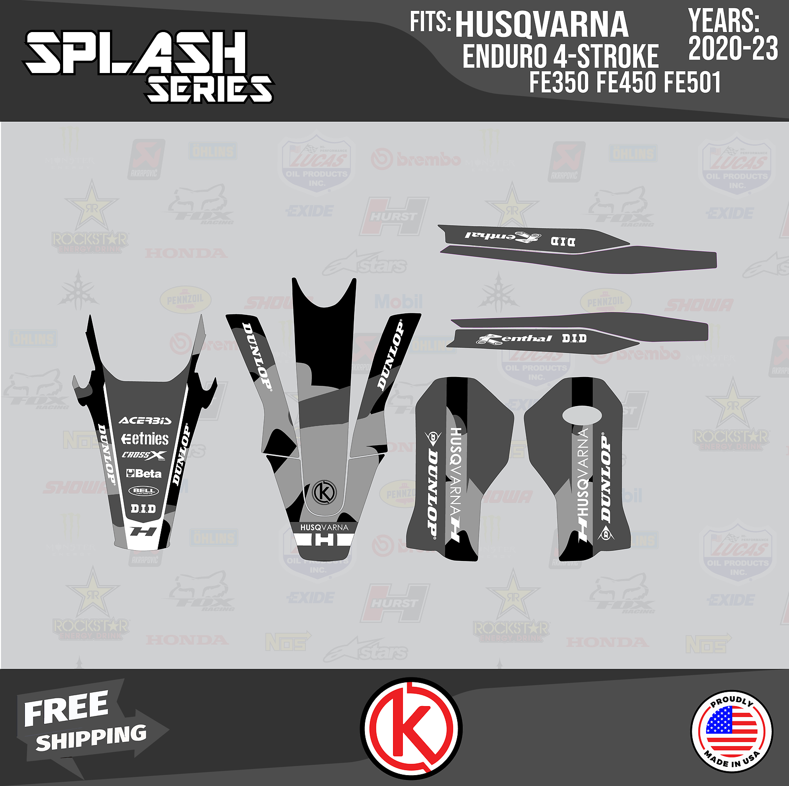 Graphics Kit for Husqvarna FE350 FE450 FE501 2020-2023 Splash-Grey | eBay