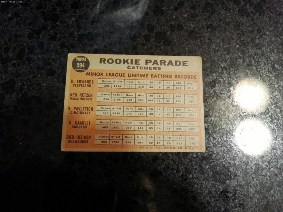 1962 TOPPS BASEBALL BOB UECKER ROOKIE CARD | eBay