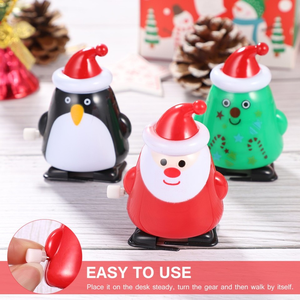 6pcs Christmas Clockwork Toys Plastic Elk Santa Snowman Tree Walking ...