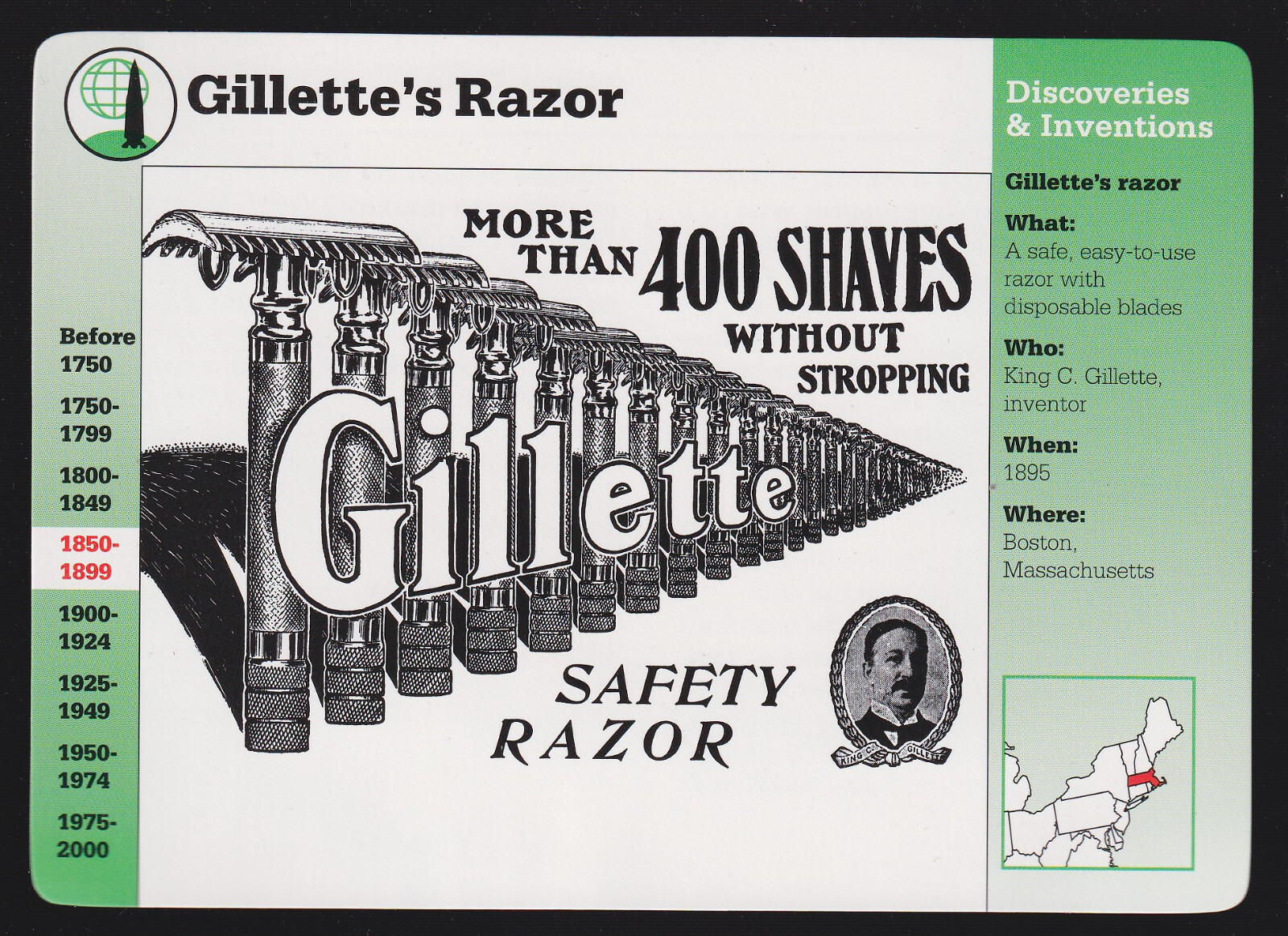 KING GILLETTE'S SAFETY RAZOR Invention Ad Art 1996 GROLIER STORY OF ...