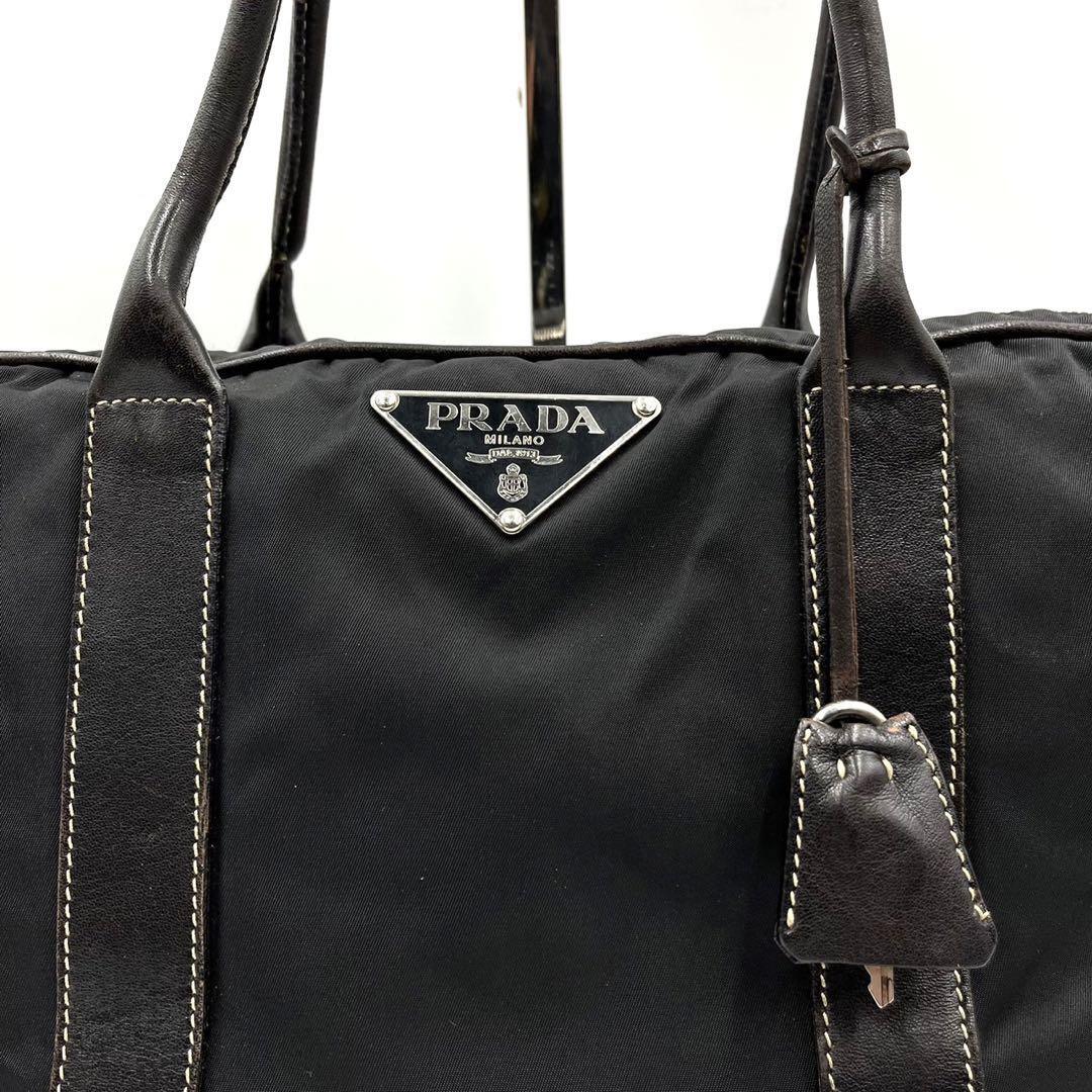 Rare Prada Mini Boston Bag Handbag Triangle Logo Plat… - Gem