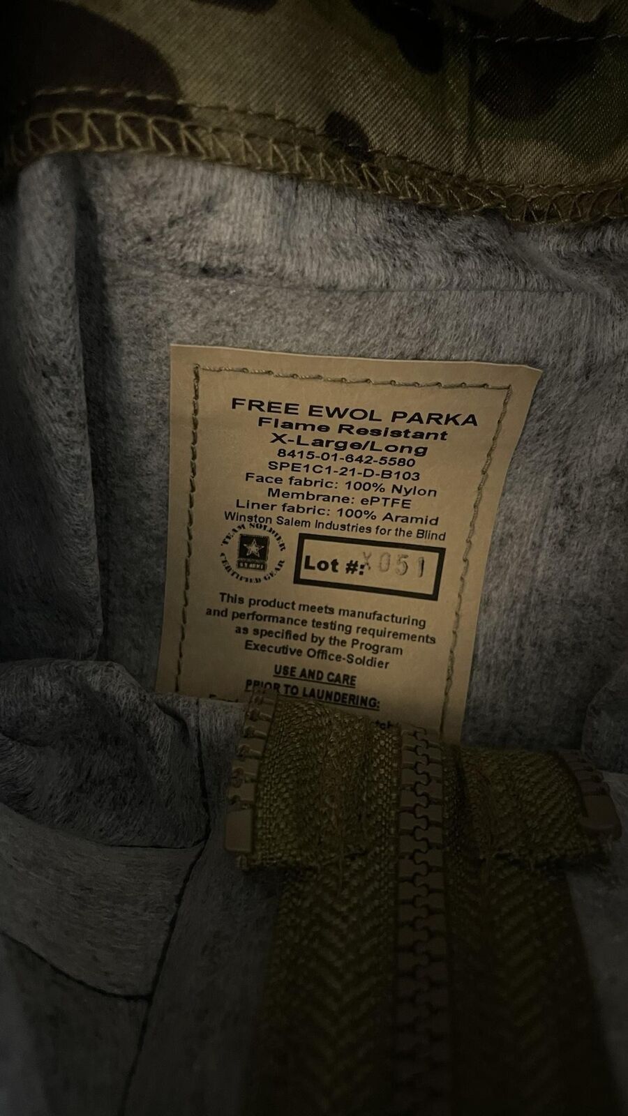 USGI FREE EWOL Multi-Cam Parka Flame Resistant Gore-Tex X-Large/Long ...