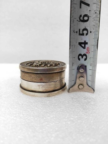 Brass Ink Paste Box White Metal Round Container Carved Ancient Figure ...