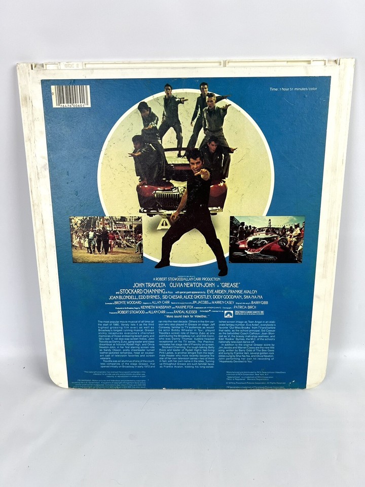 Grease RCA SelectaVision CED VideoDisc John Travolta Olivia Newton-John ...