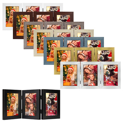 4x6 5x7 Triple Picture Frame Trifold Hinged Photo Frame with 3 Openings ...