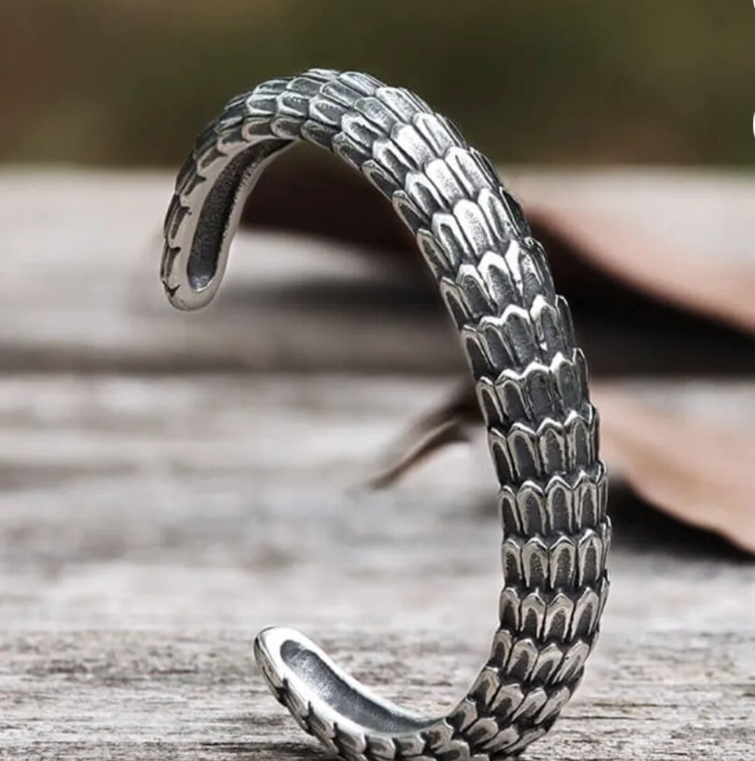 Mens Viking Cuff Bracelet Bangle Viking Dragon Scale Design Punk Biker ...