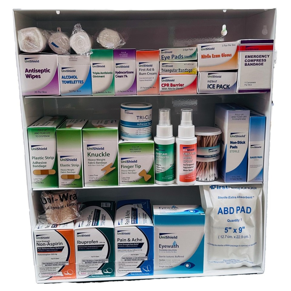 UniShield 3-Shelf Metal 1st Aid Cabinet Class A, Large Capacity ...