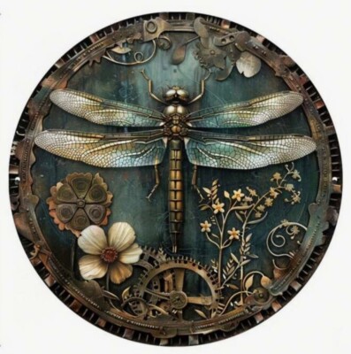 Steampunk Dragonfly Metal Sign Wreath Center 8 X 8 Ebay
