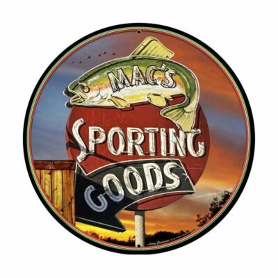 Mac's Sporting Goods Neon/Fishing Theme NEW Metal Sign 28" Dia. USA ...