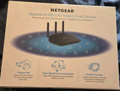 NETGEAR AX1800 Wi-Fi 6 Router Black RAX10-100NAS Wifi6 Armor ...