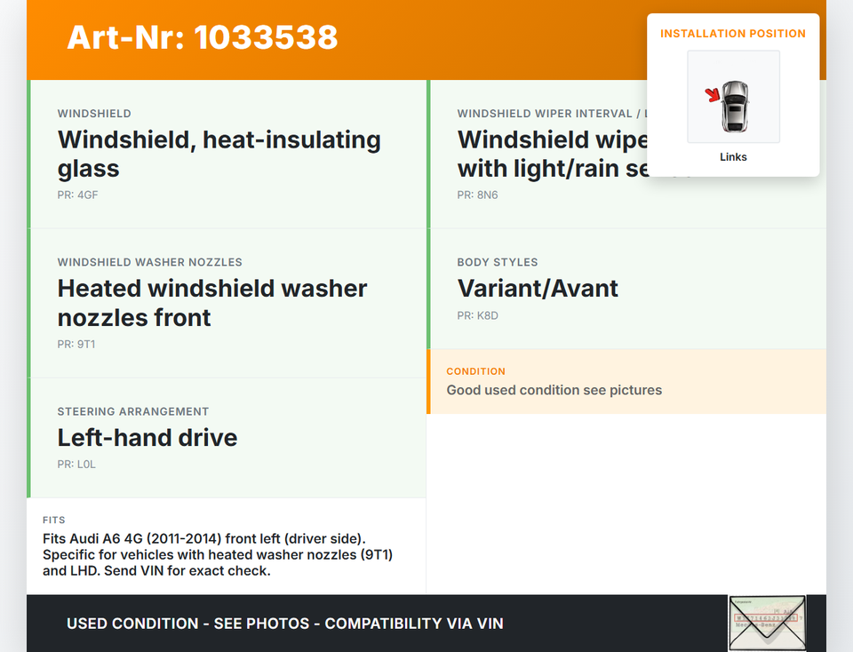 Washer Jet for Windshield WS Left Audi A6 4G 11-14 4G8955987 4G0955987 ...