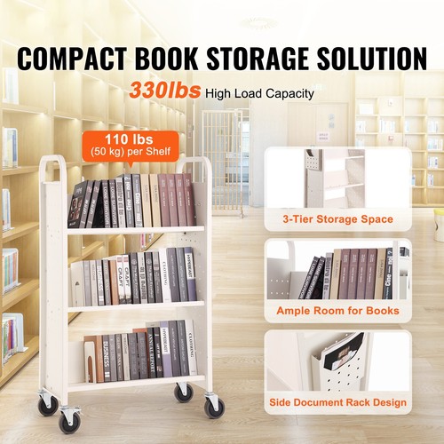 Book Cart Library Cart 330 lbs Capacity with V-Shaped Shelves in White ...