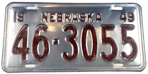 Vintage Nebraska 1949 Auto License Plate 46-3055 Merrick Co Garage Wall ...