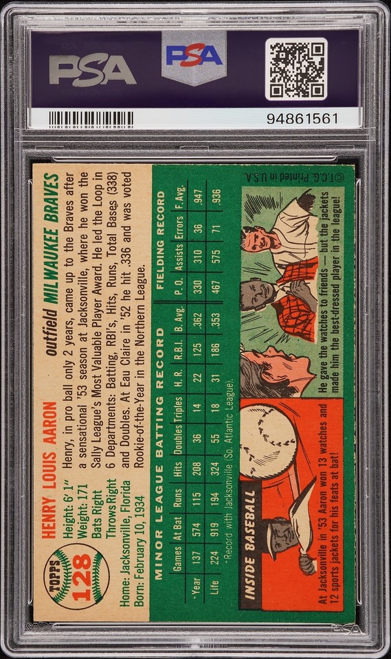 1954 TOPPS #128 HENRY AARON ROOKIE RC PSA 3 | eBay